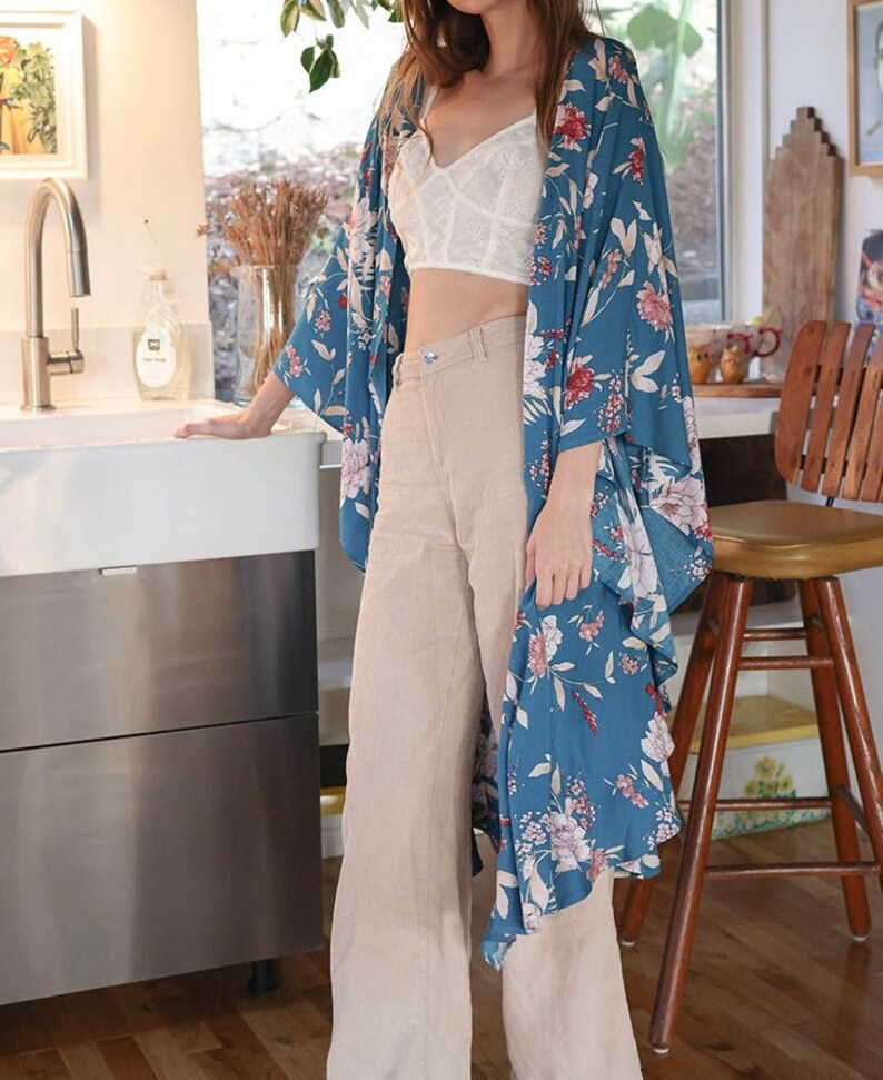 Floral Butterfly Sleeve Kimono - Etsy