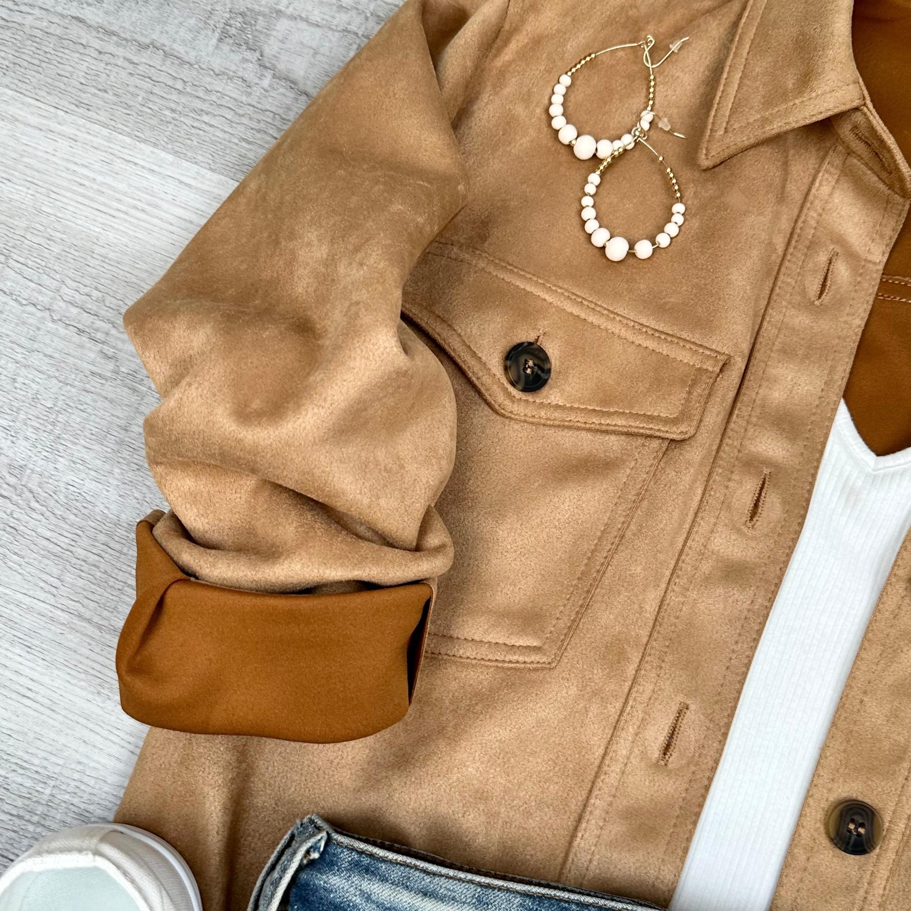 Suede Button up Shacket Camel - Etsy