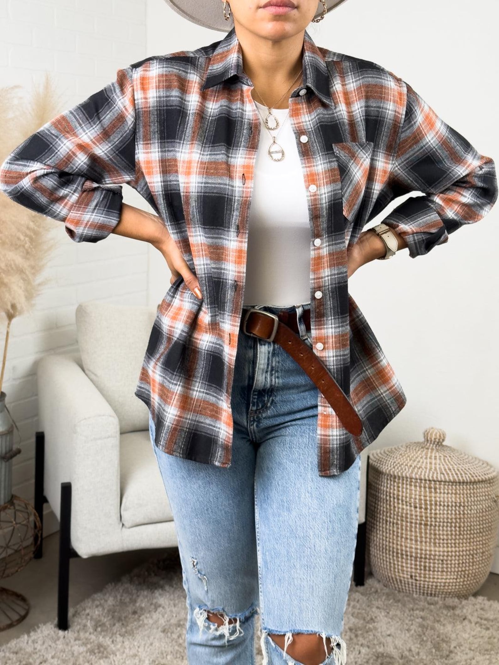 Oversized Long Sleeve Button up Plaid Fall Flannel - Etsy