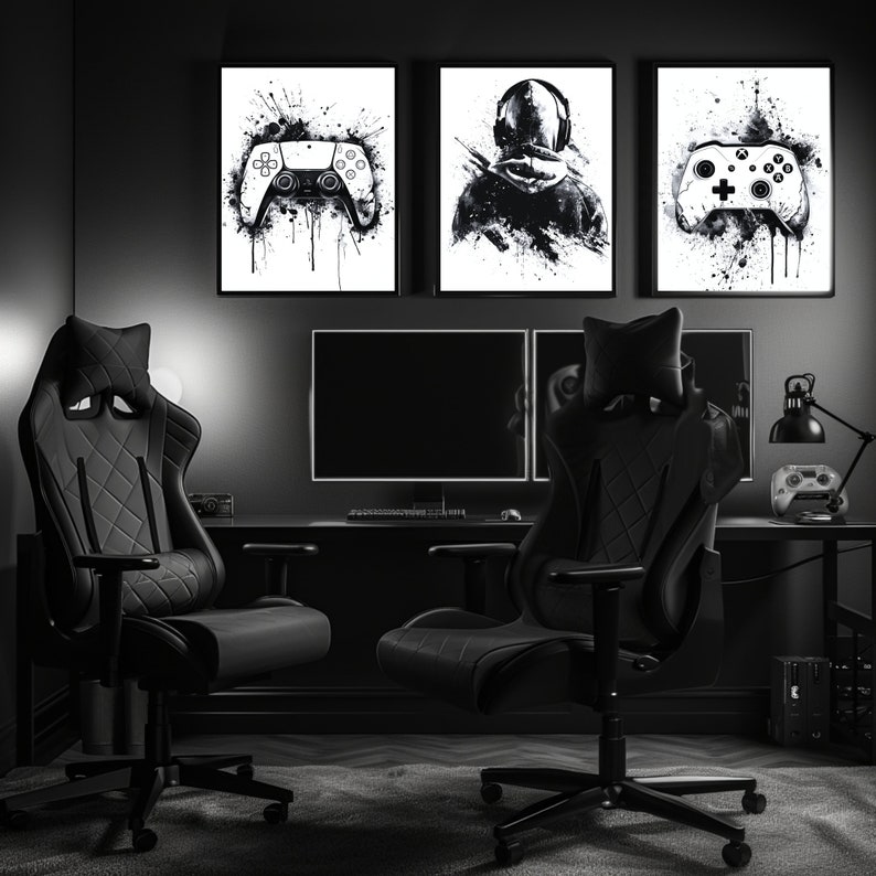 Gaming Poster Set, Gaming Room Decor, Gamer Gift, Black and White Style ...