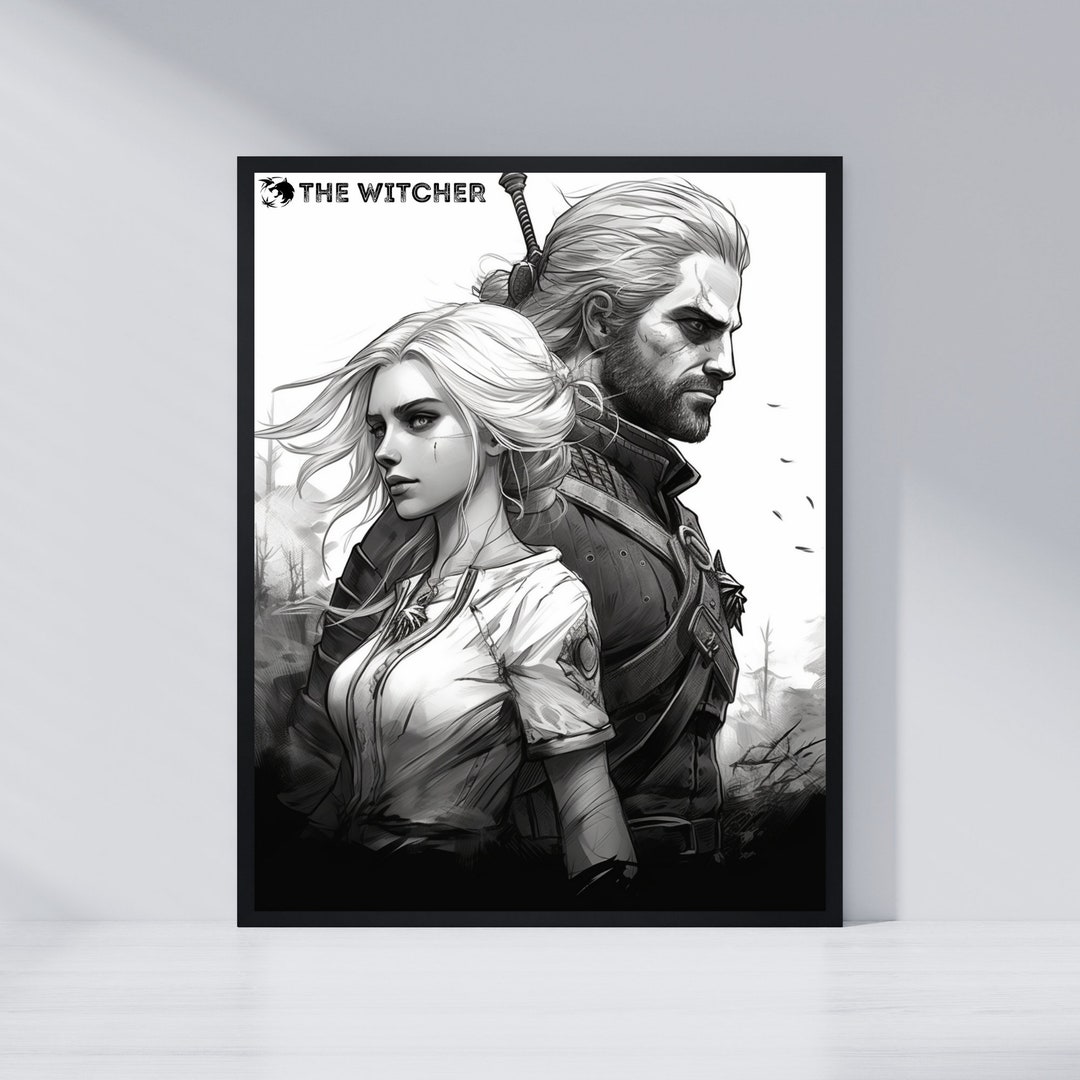The Witcher Poster: Geralt and Ciri, Black and White Gaming Decor ...