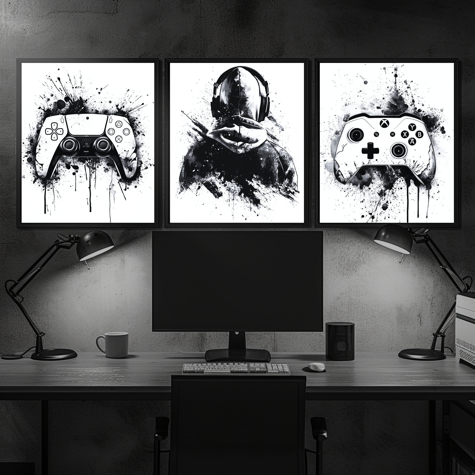 Gaming Poster Set, Gaming Room Decor, Gamer Gift, Black and White Style ...