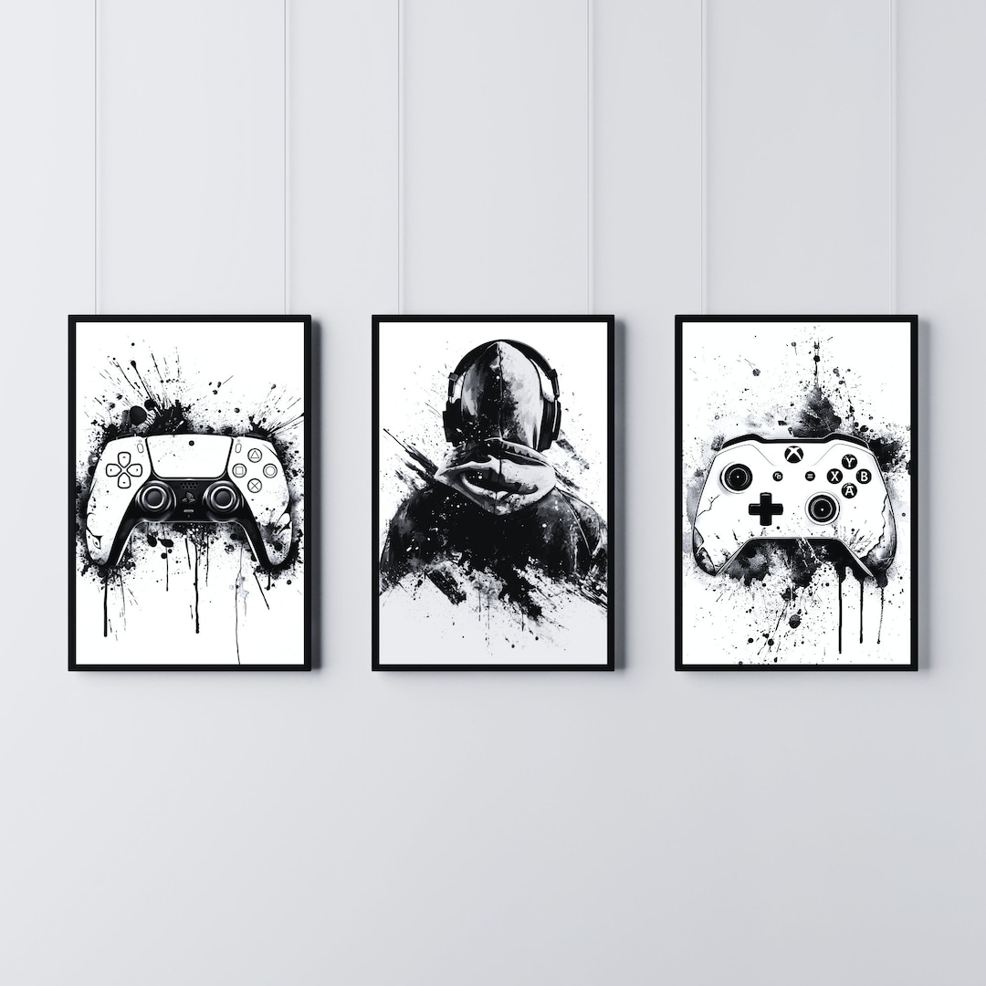 Gaming Poster Set, Gaming Room Decor, Gamer Gift, Black and White Style ...
