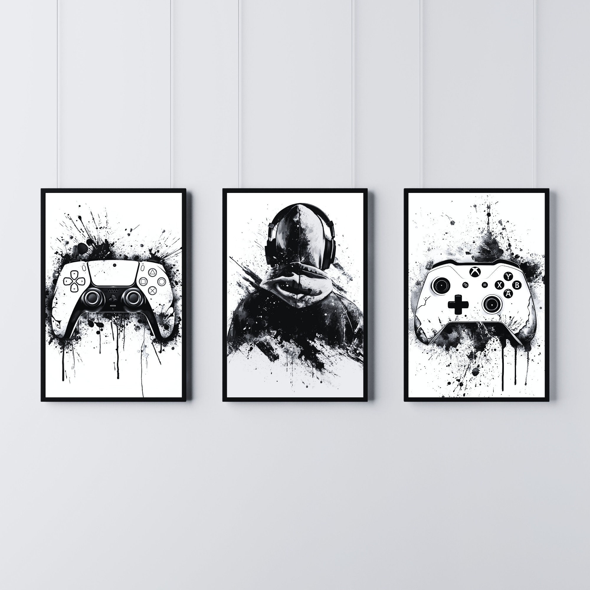 Gaming Poster Set, Gaming Room Decor, Gamer Gift, Black and White Style ...