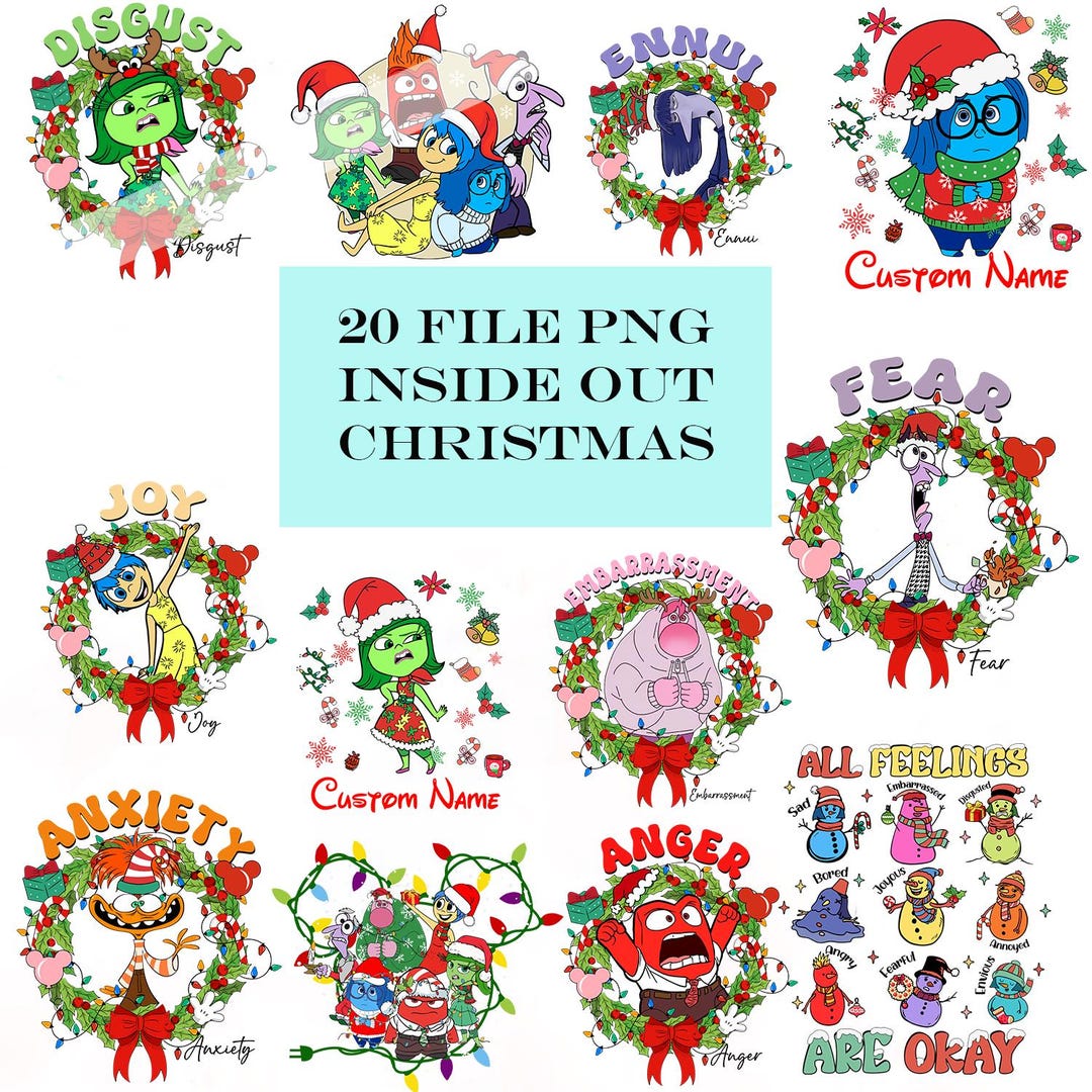 Merry Christmas Inside Out Bundle PNG, Cartoon Emotions Friends, Merry ...