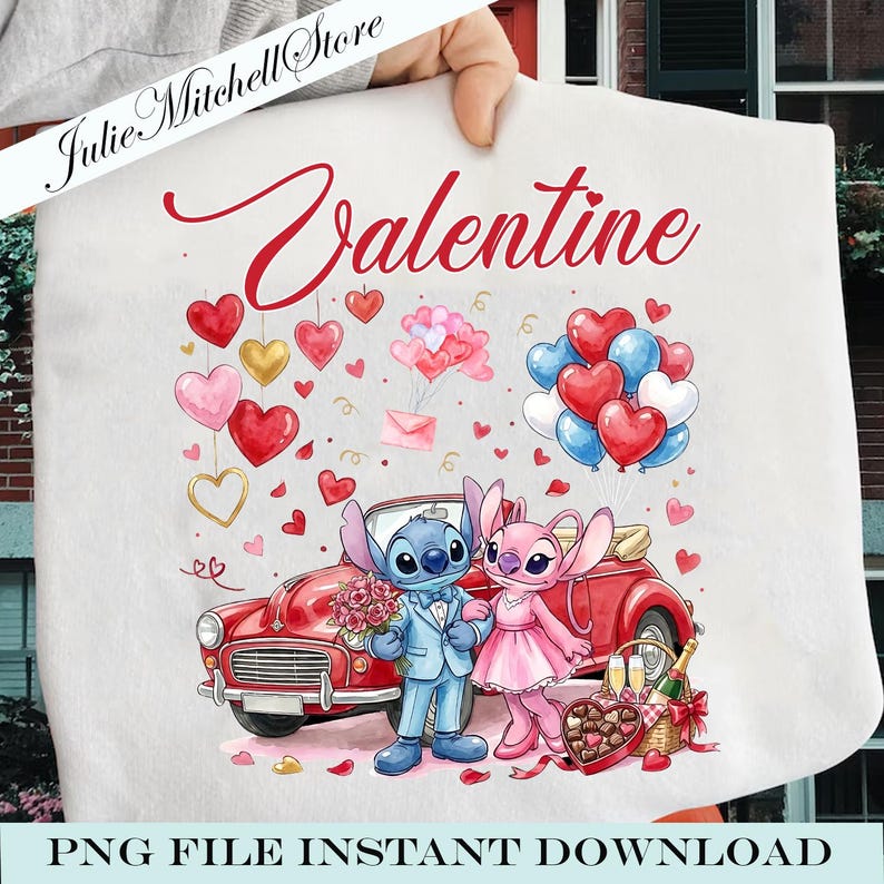 Retro Valentine Disney Stitch Png, Valentine Cartoon Alien Png, Pink ...
