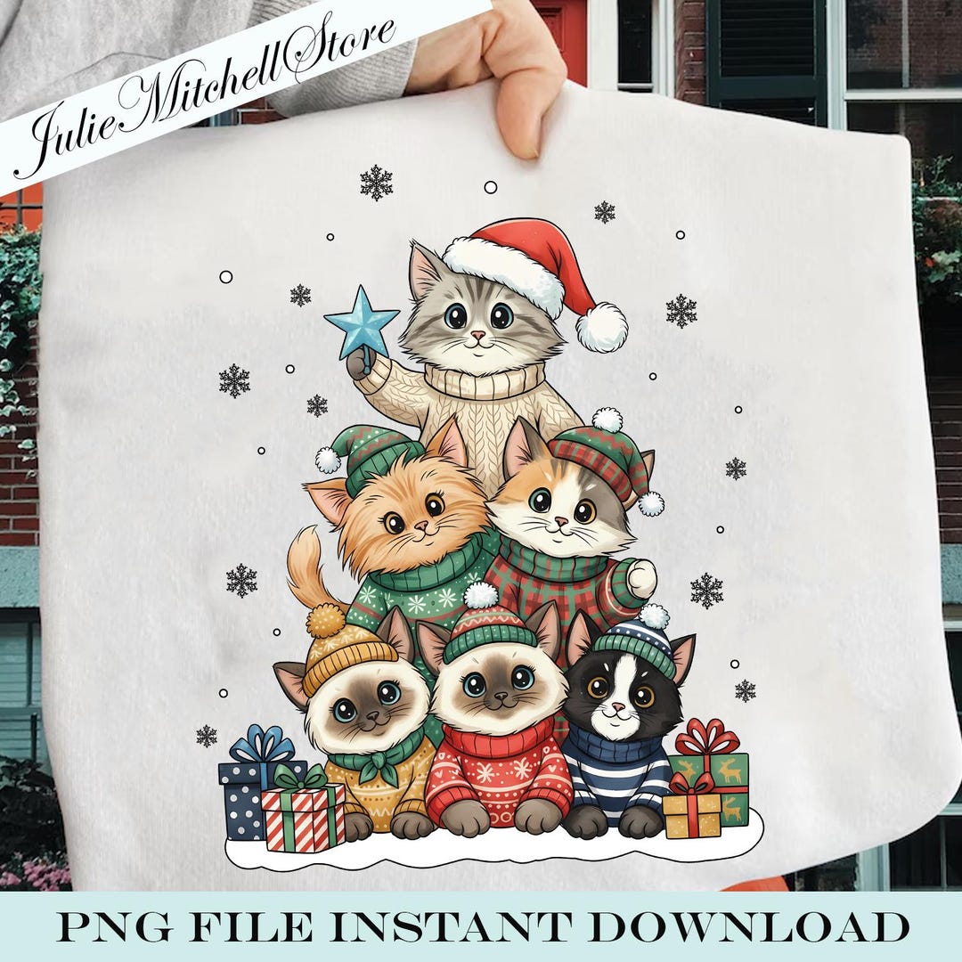Meowing Christmas Tree Png, Meowy Christmas Cats PNG, Cute Kittens ...