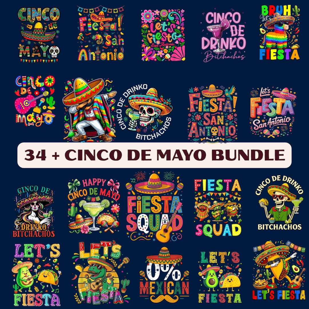 Cinco De Mayo Png Bundle, Mexican Fiesta Party Png, Let's Fiesta Mama ...
