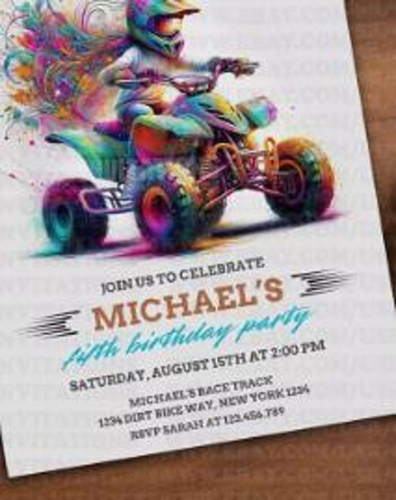 EDITABLE ATV Birthday Invitation, Four Wheeler Bike Invite, Motorcycle ...