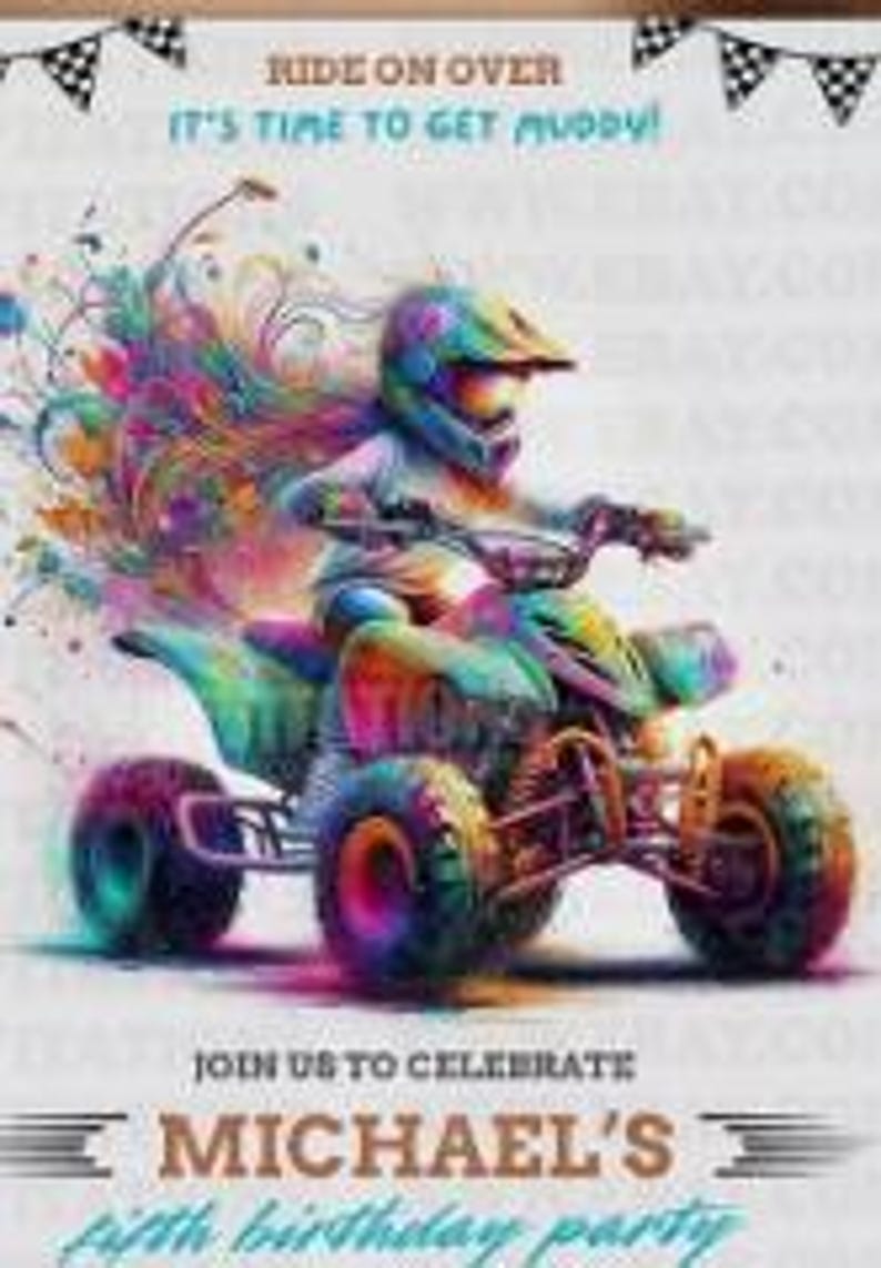 EDITABLE ATV Birthday Invitation, Four Wheeler Bike Invite, Motorcycle ...