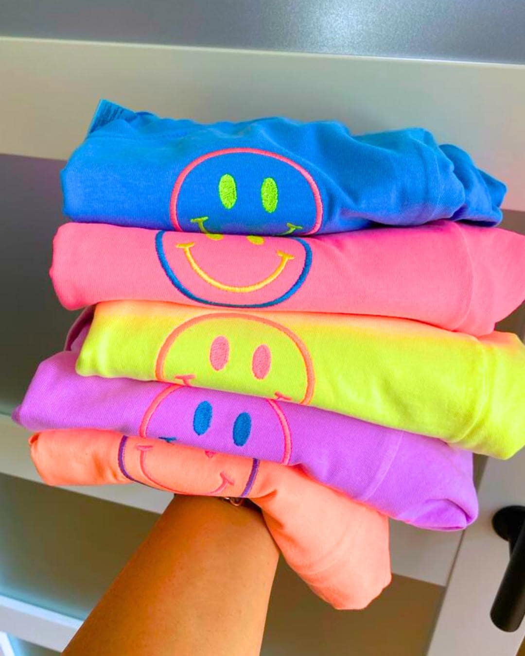 Neon Embroidered Happy Face Shirt | Comfort Colors T-shirt | Custom ...