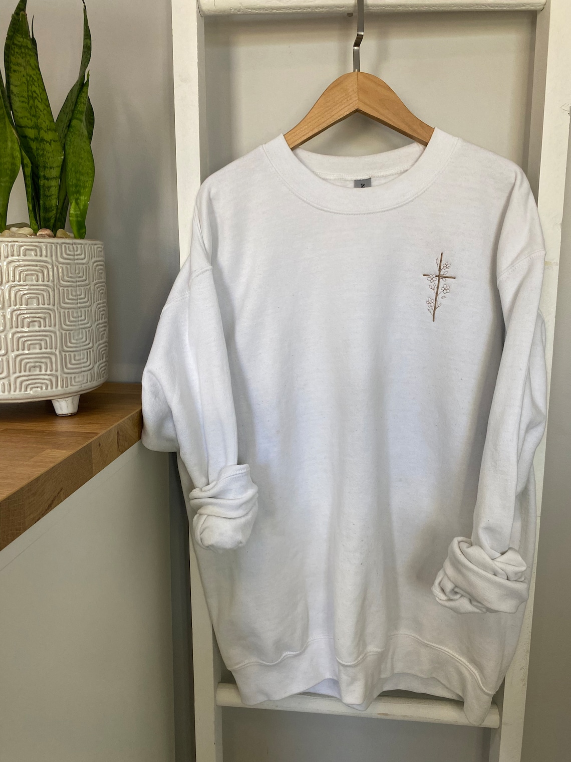 Embroidered Floral Cross Sweatshirt Christian Cross Crewneck Christian ...