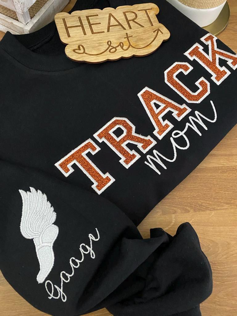 Personalized Embroidered Track Mom | Track Crewneck | Track Mom Shirt ...