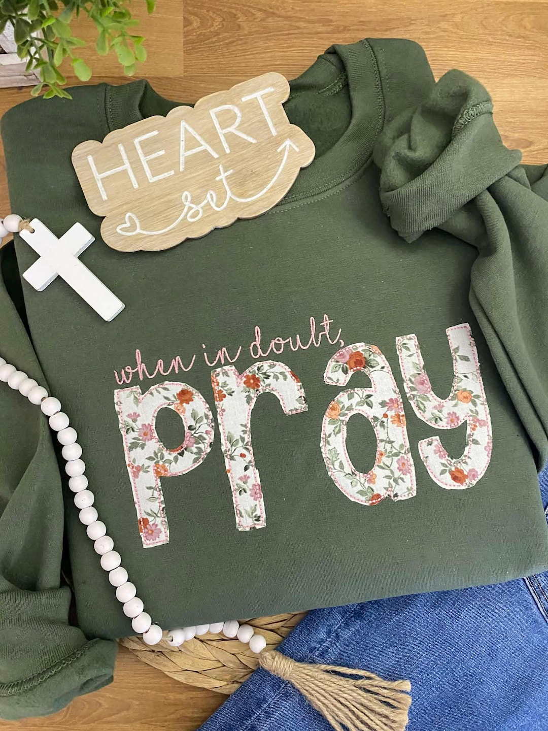Embroidered Pray Sweatshirt | Christian Crewneck | Christian Floral ...