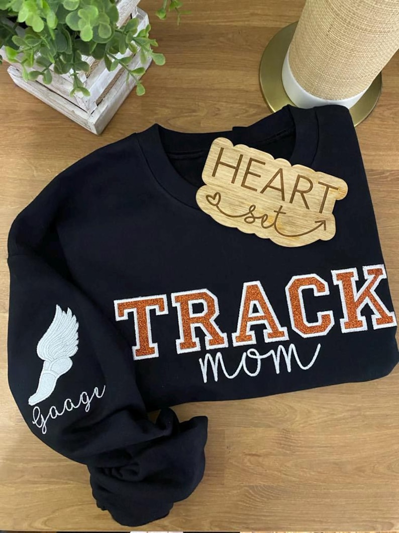 Personalized Embroidered Track Mom | Track Crewneck | Track Mom Shirt ...