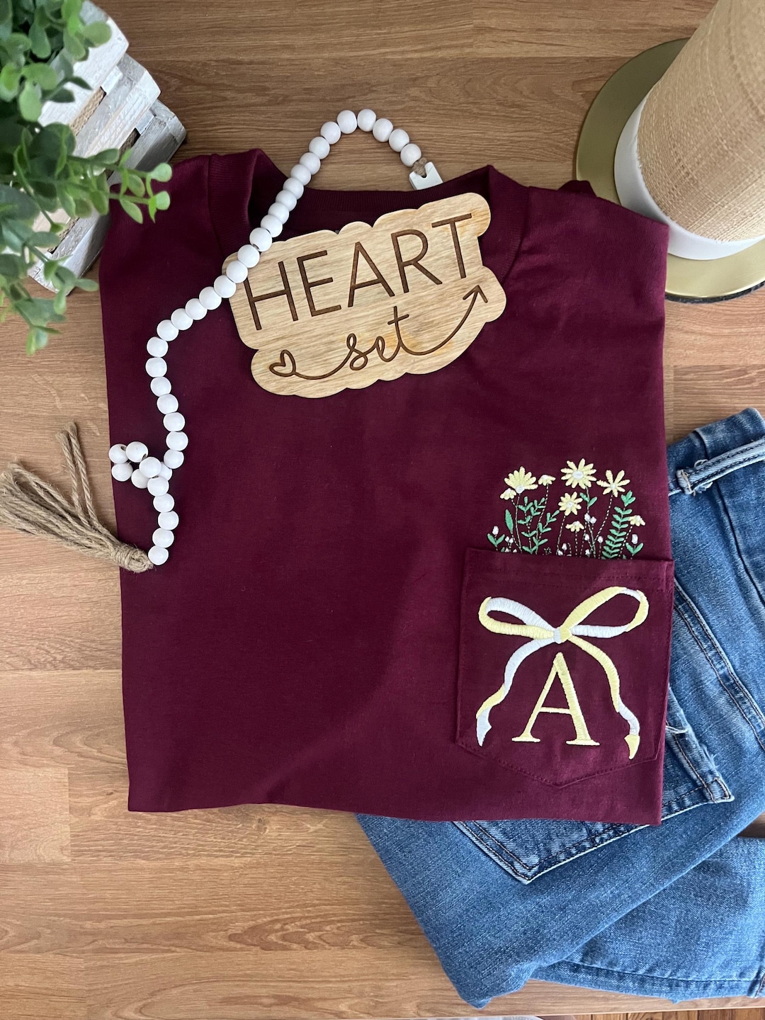 Personalized Embroidered Monogram Flower Shirt| Custom T-shirt ...