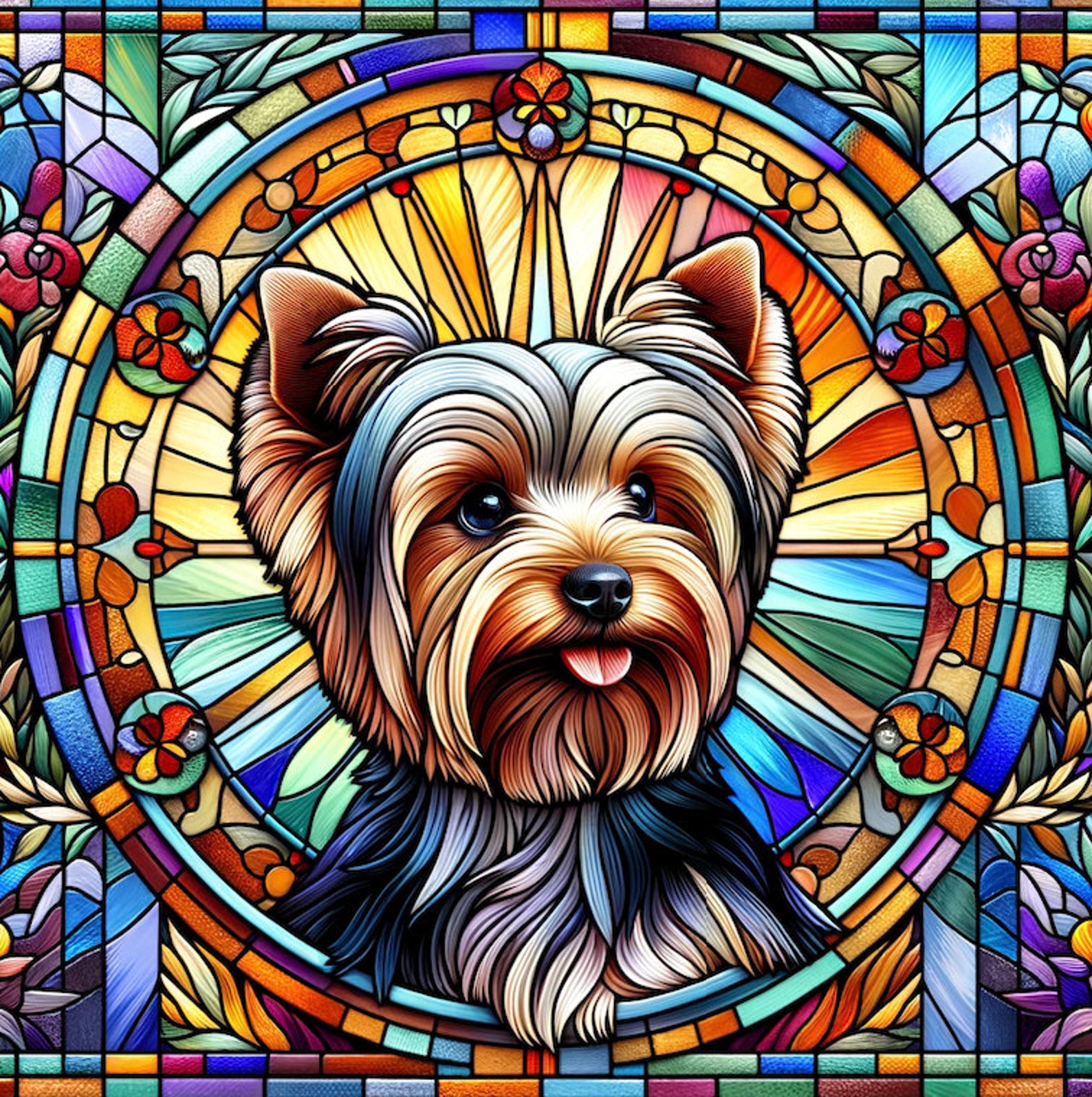 Yorkie Dog Stained Glass Style Window Film Vinyl Decoration Decal ...