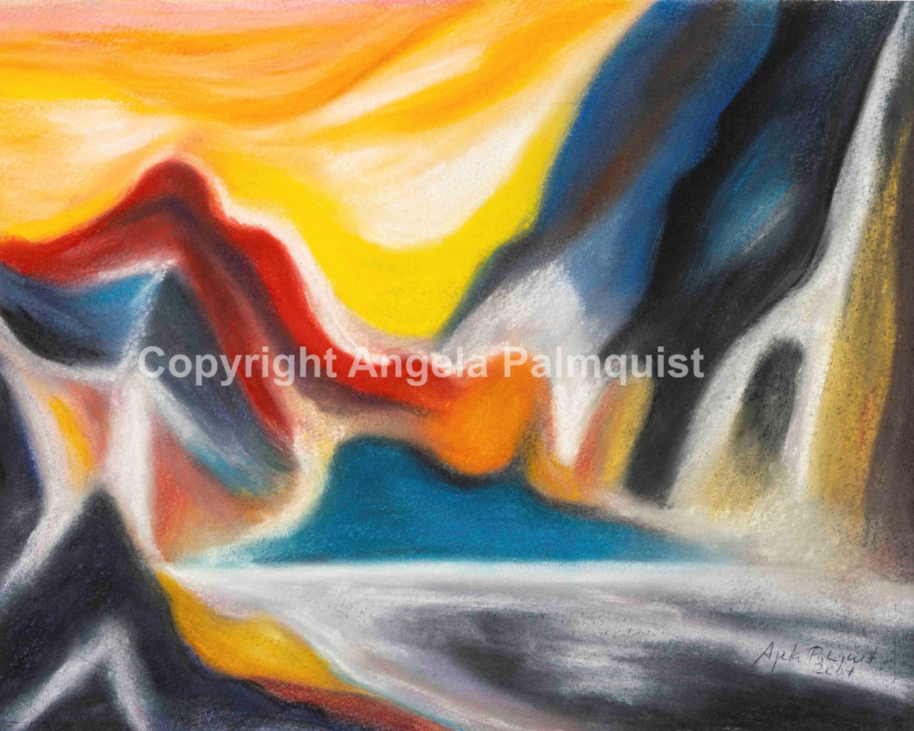 Alpine Sunrise Abstract Pastel Painting Brilliant Mountain Lake Vibrant ...