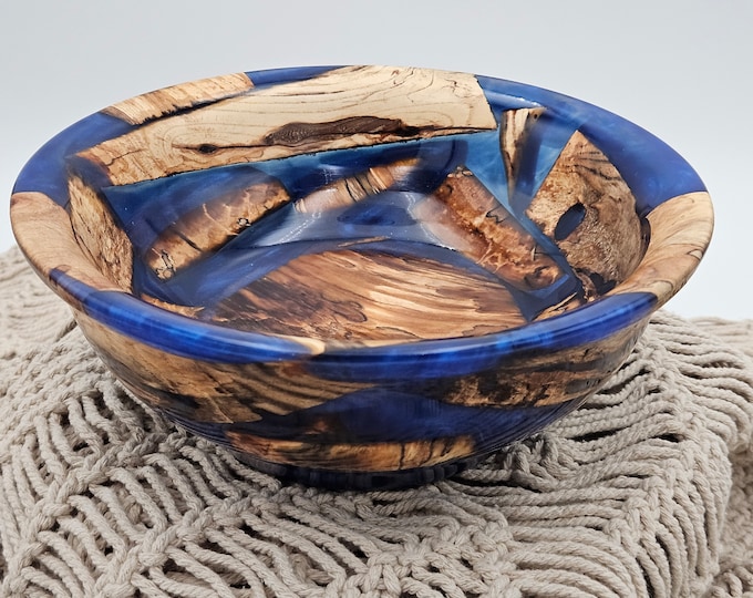 Spalted Maple Wood and Blue Resin Bowl, Hand Turned - Etsy