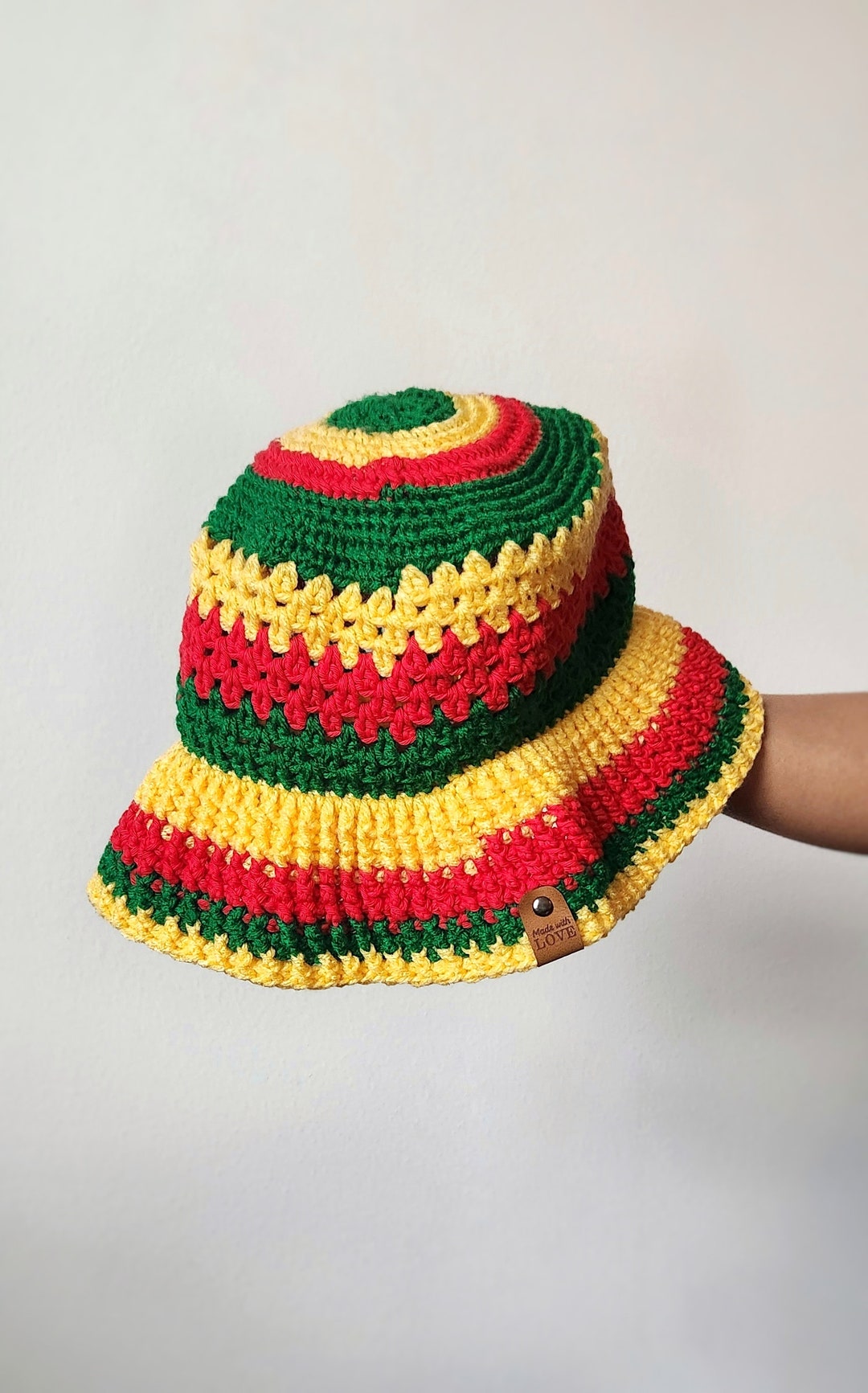 Hand Crochet Ethiopian Flag Bucket Hat Rasta Style Summer Hat Green ...