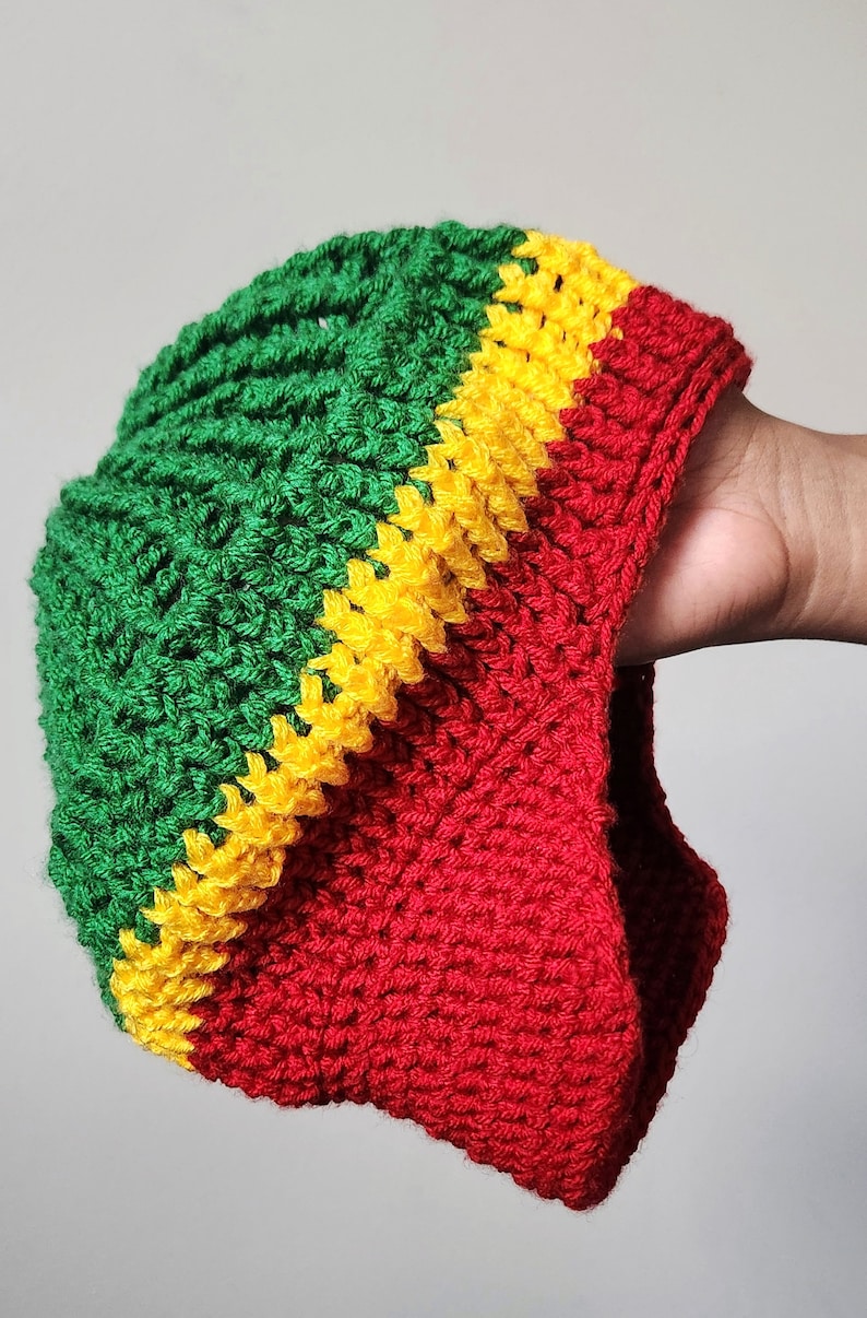 Hand Knit Rasta Slouchy Hat | Ribbed Ethiopian Flag Beanie | Red Green ...