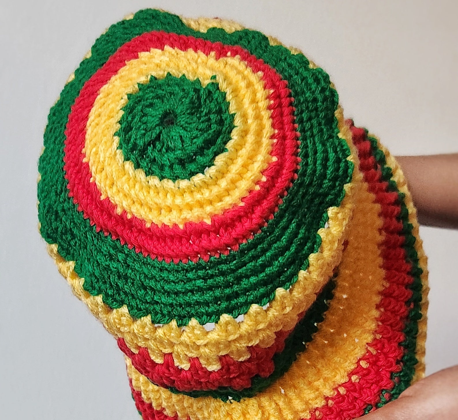 Hand Crochet Ethiopian Flag Bucket Hat| Rasta Style Bucket Hat | Green ...