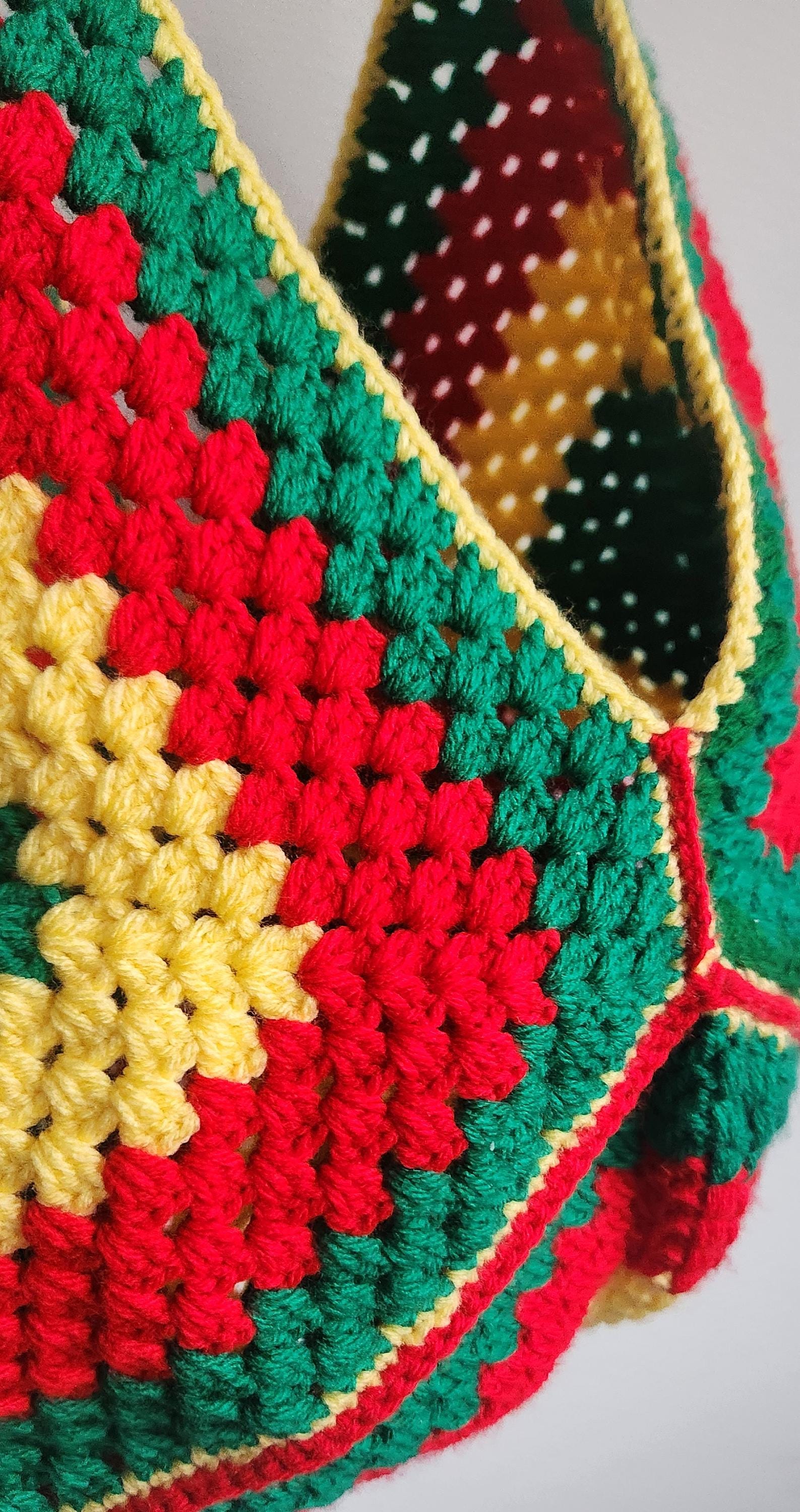 Boho Crochet Ethiopian Flag Tote Bag | Rasta Style Knit Shoulder Bag ...