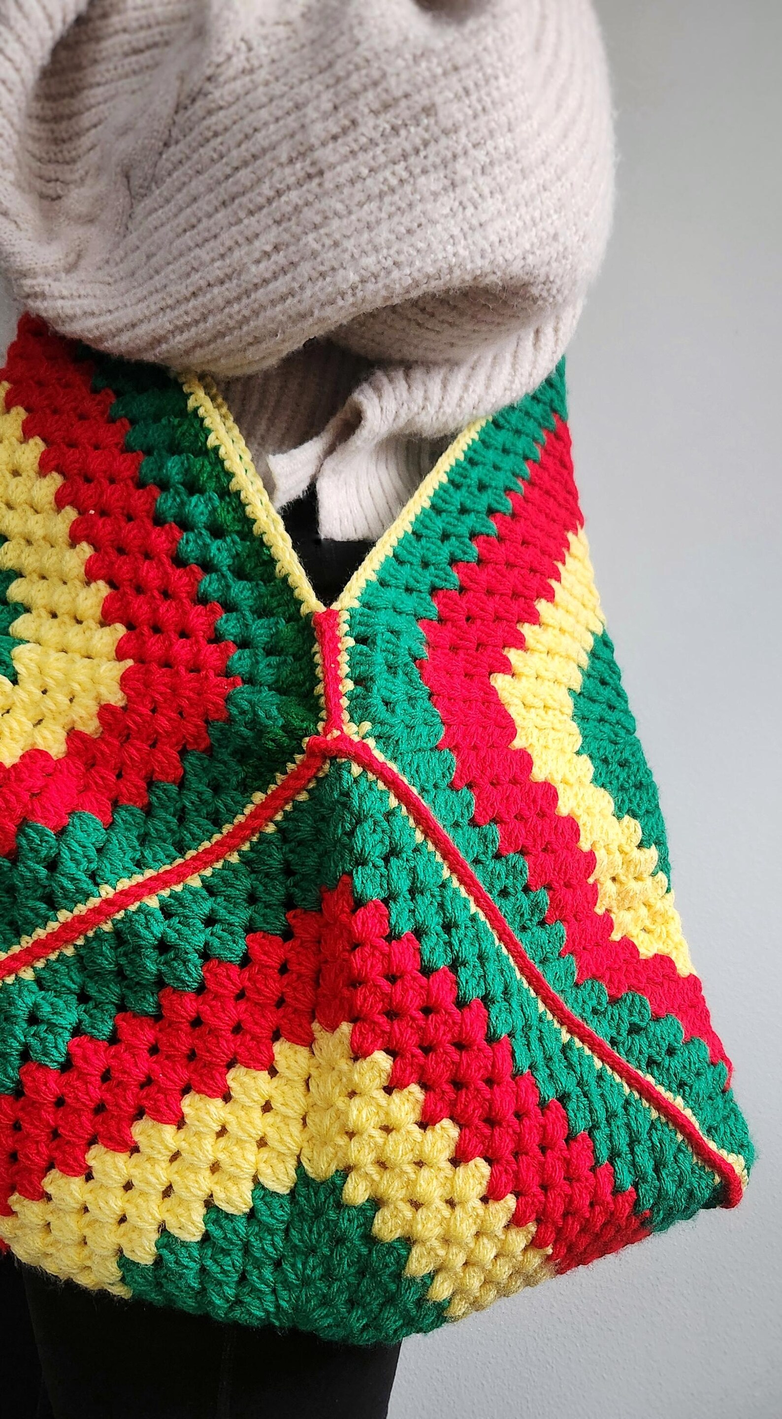 Boho Crochet Ethiopian Flag Tote Bag | Rasta Style Knit Shoulder Bag ...
