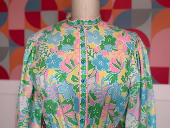 1960s Tanner Vintage Floral Pastel House Dress • Palm… - Gem