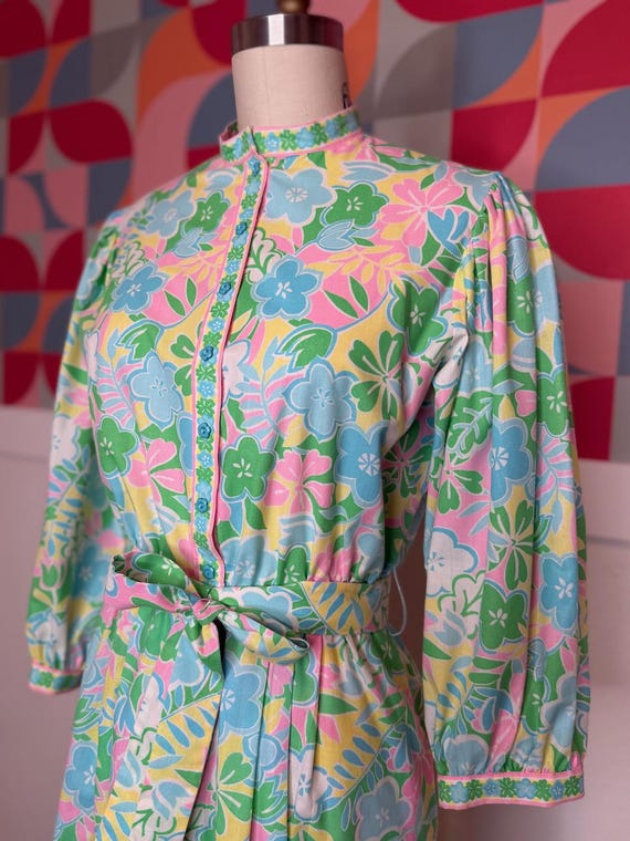 1960s Tanner Vintage Floral Pastel House Dress • Palm… - Gem