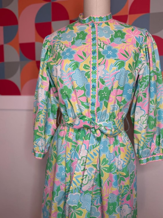 1960s Tanner Vintage Floral Pastel House Dress • Palm… - Gem
