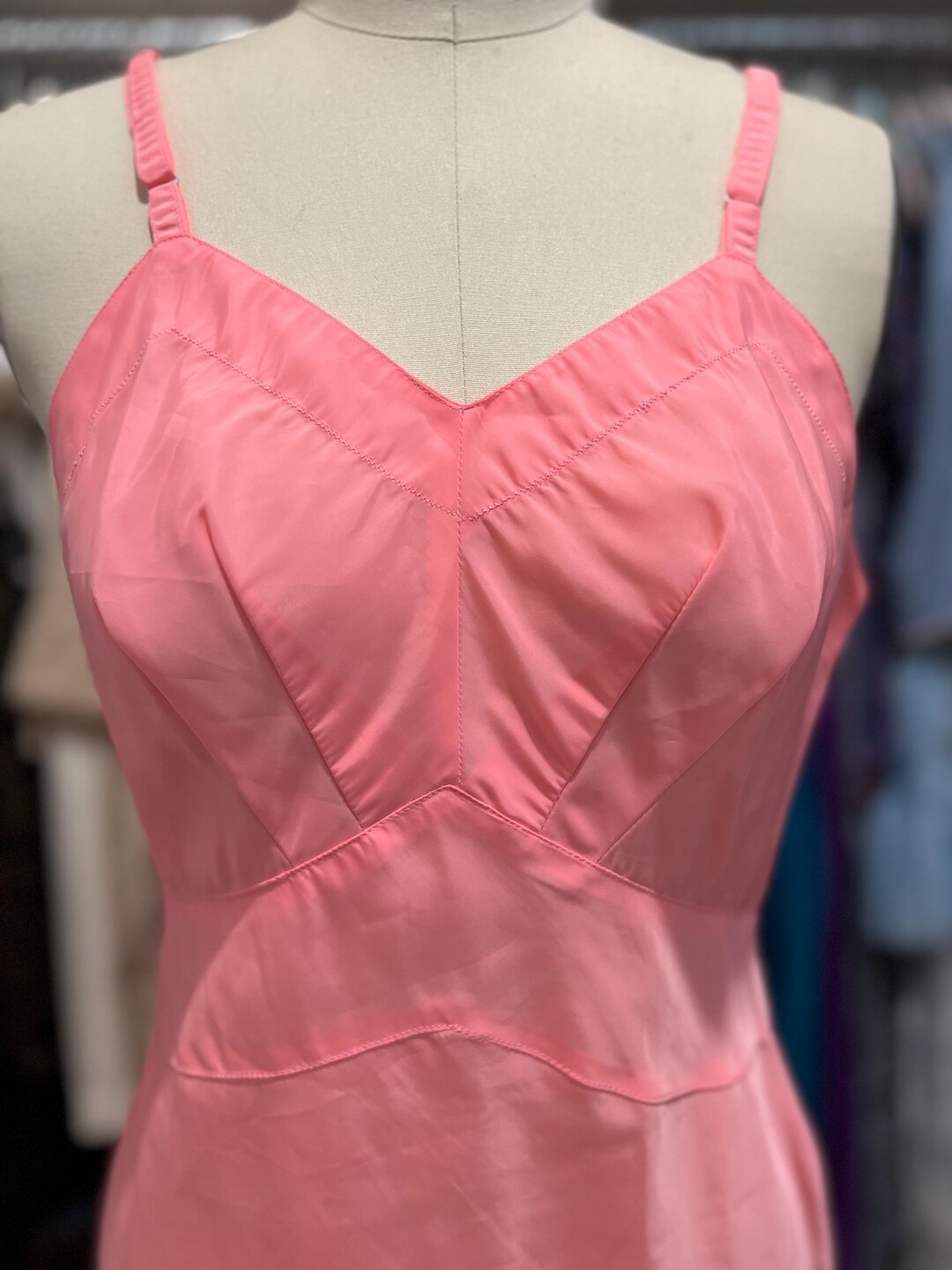 Vintage Pink Satin Nightgown With Metal Strap Adjusters and Side Zipper ...