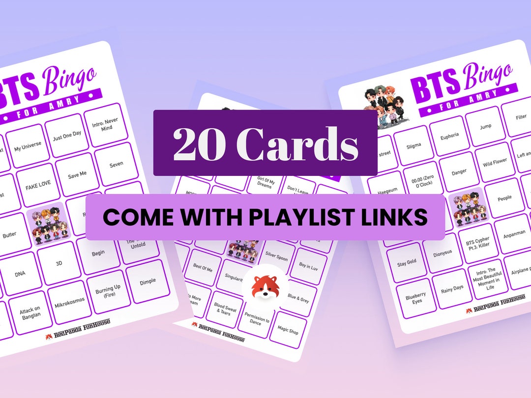 BTS Songs Bingo for ARMY Printable Party Game With Playlist 20 Cards ...