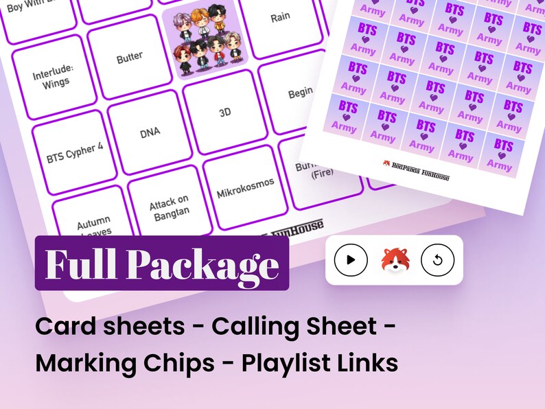 BTS Songs Bingo for ARMY Printable Party Game With Playlist 20 Cards ...