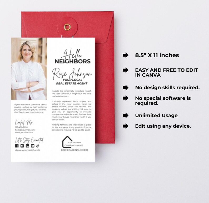 Editable Hello Neighbor Letter Farming Flyer Realtor Introduction Real ...