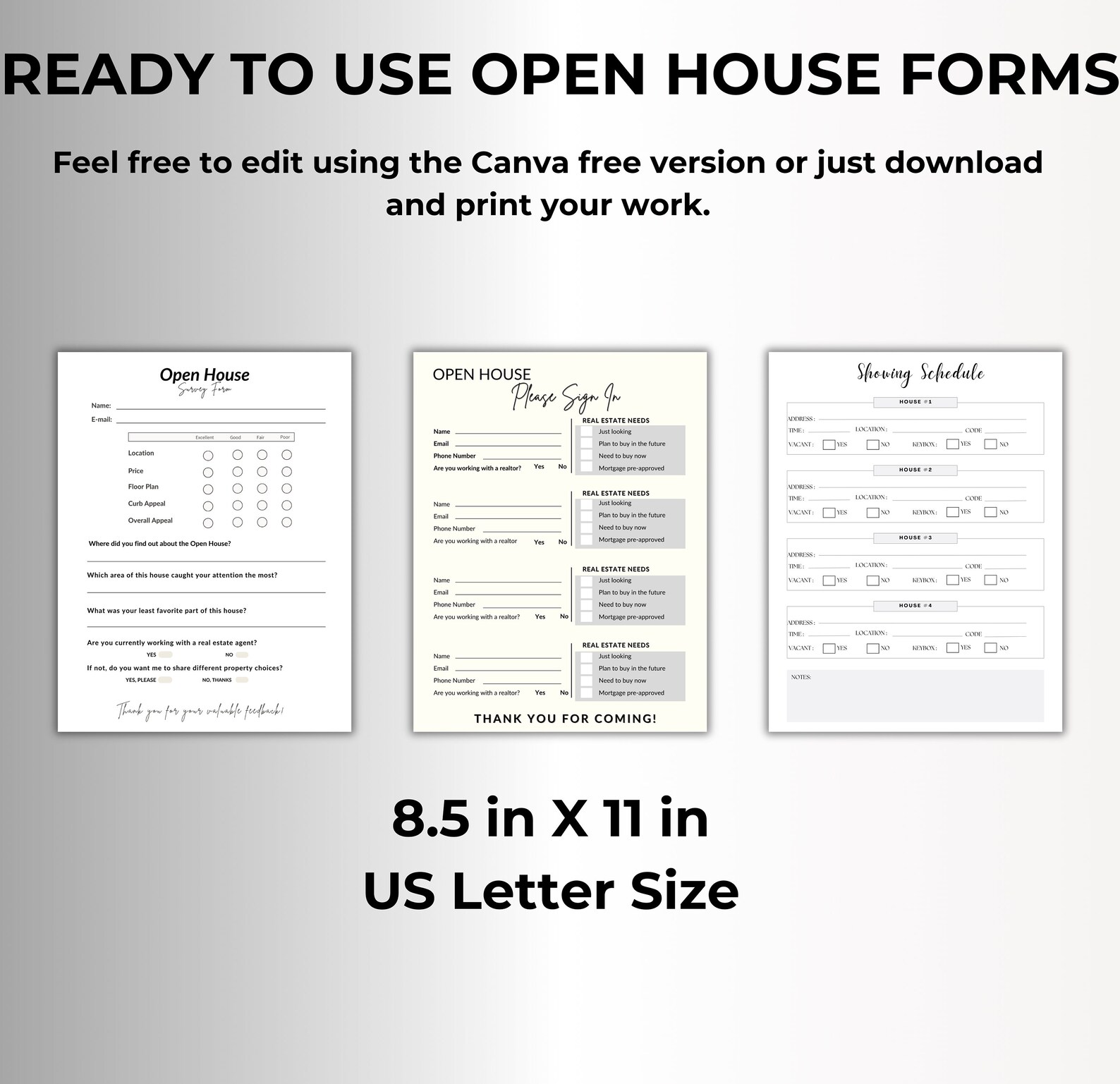 Open House Bundle for Realtor Sign in Sheet Open House Feedback Form ...