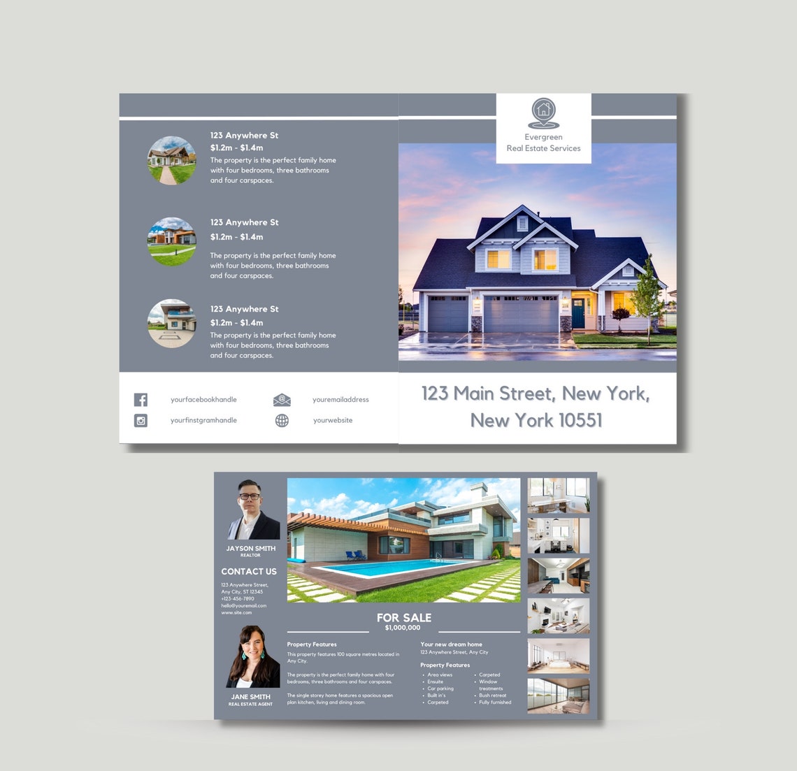 Editable Real Estate Property Listing Brochure Canva Template Half Fold ...
