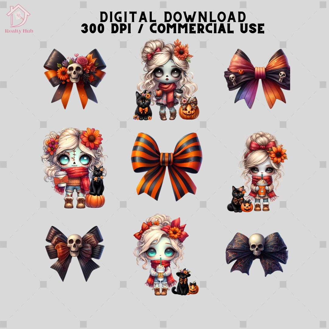 Halloween Coquette Bow Clip Art for Commercial Use Png, Coquette ...