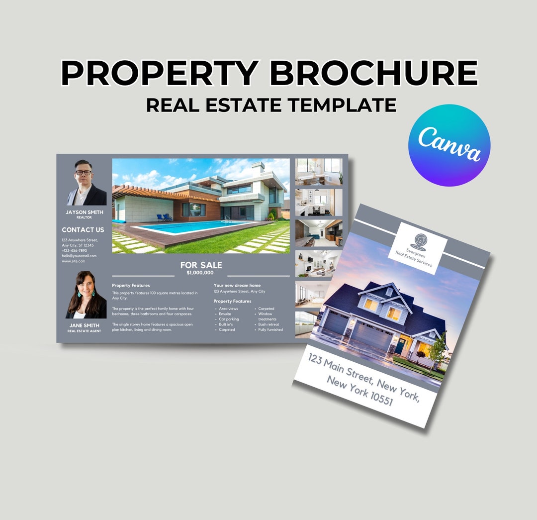Editable Real Estate Property Listing Brochure Canva Template Half Fold ...