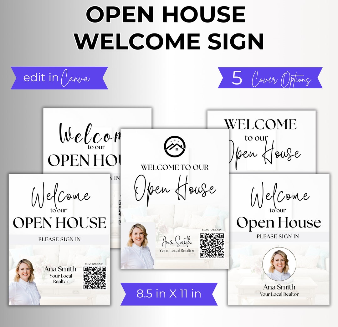 Open House Welcome Sign Canva Template for Real Estate Realtor Open ...