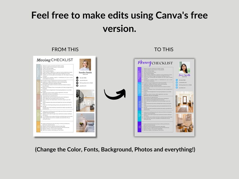 Editable Canva Home Moving Checklist Template Printable Moving Guides ...