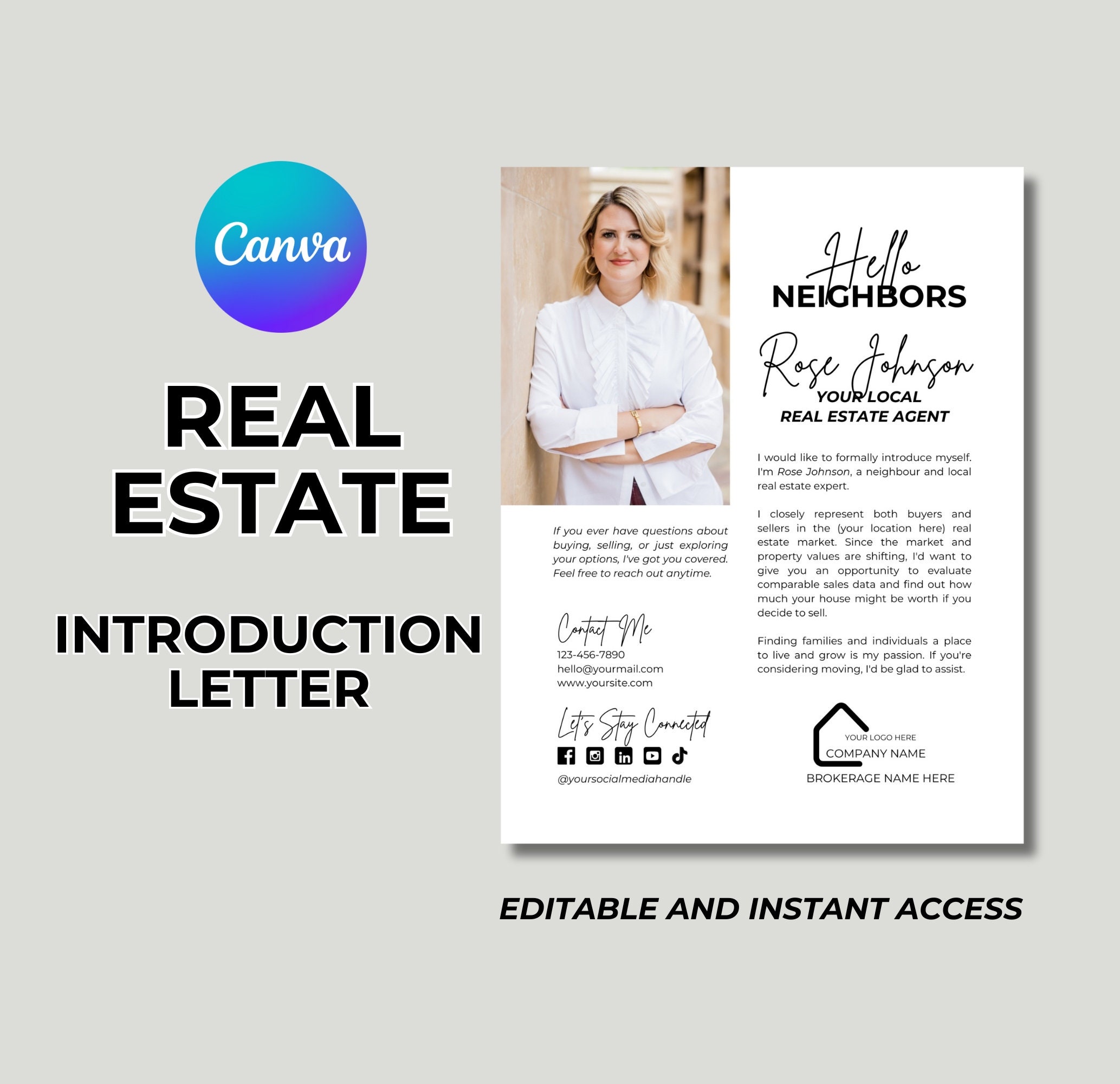 Editable Hello Neighbor Letter Farming Flyer Realtor Introduction Real ...