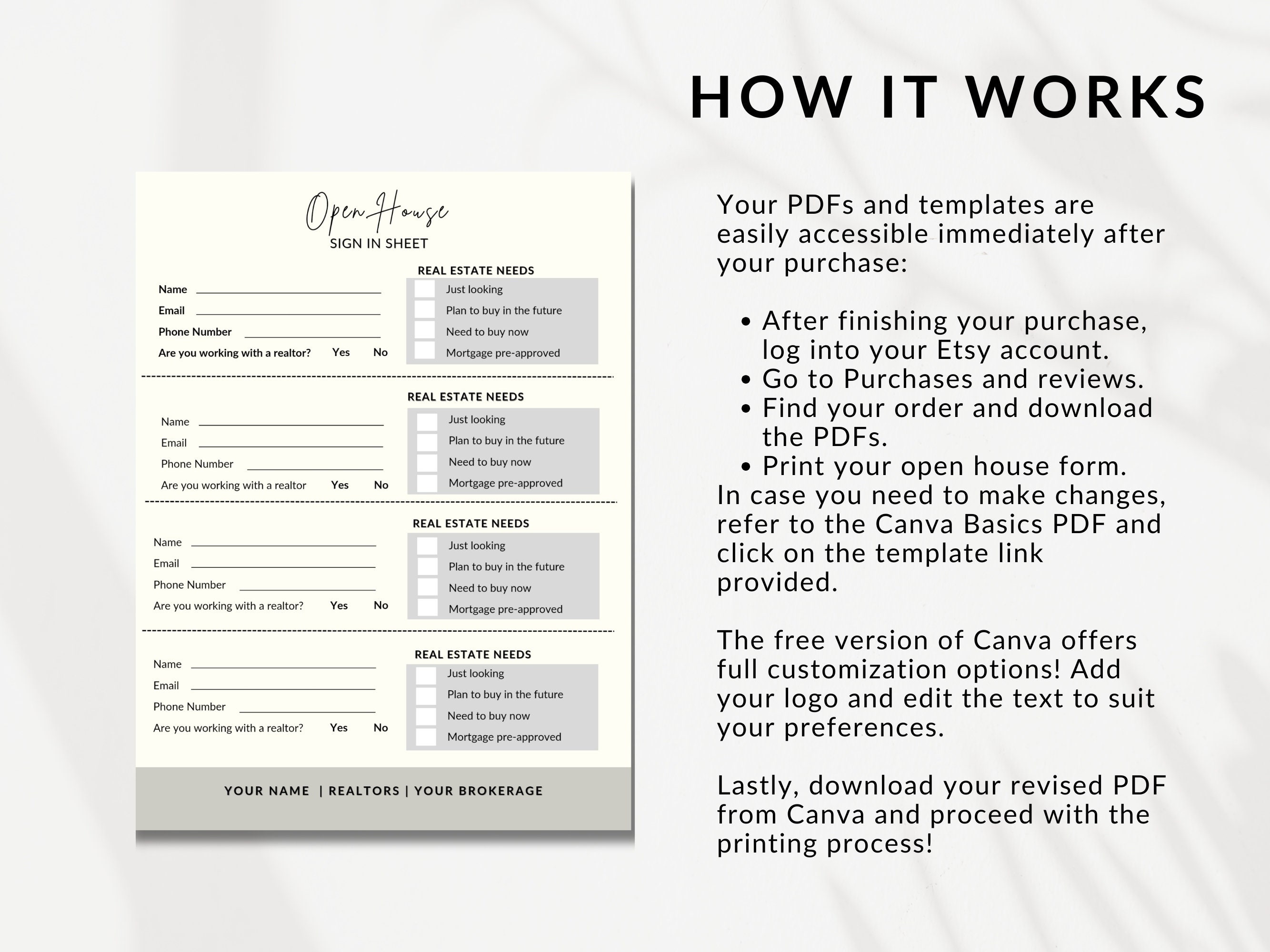 Real Estate Open House Printable Sign-in Sheets Customizable Digital ...