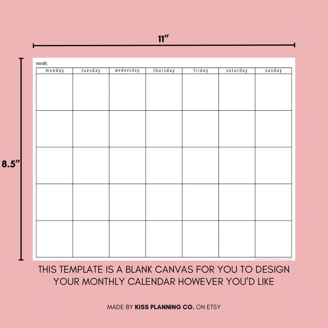 Monthly Calendar Printable/digital Template - Etsy