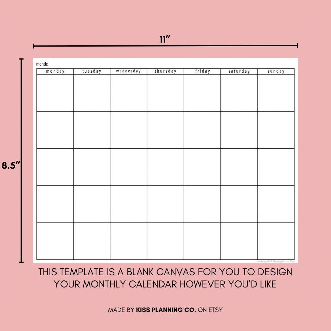 Monthly Calendar Printable/digital Template - Etsy