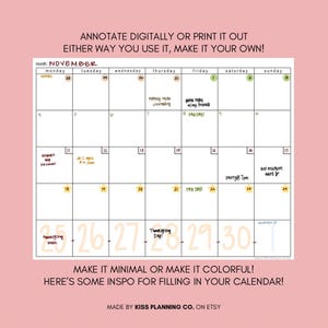 Monthly Calendar Printable/digital Template - Etsy