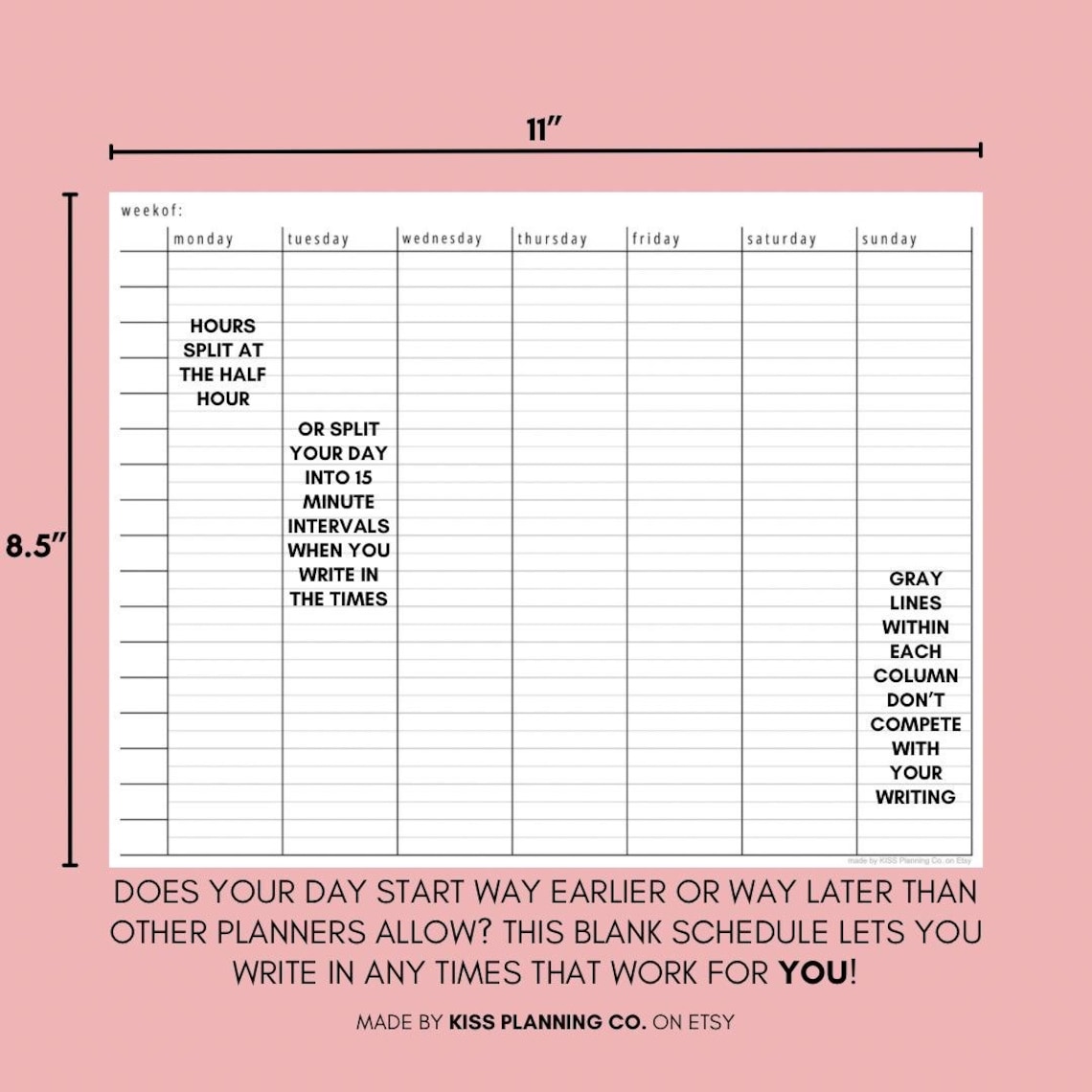 Hourly Weekly Schedule - Fill-in-the-time - Printable/digital Template ...