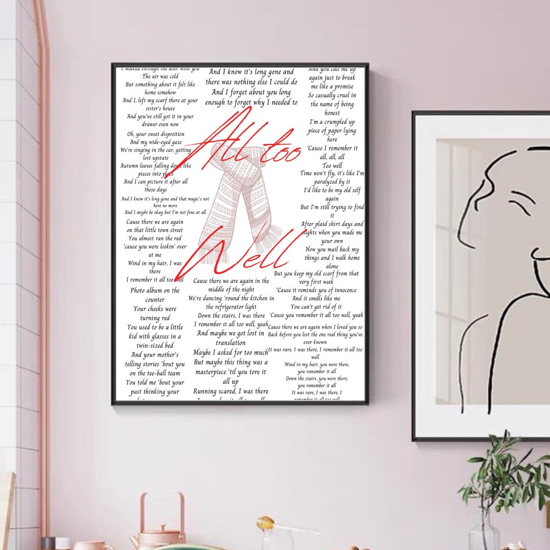 Taylor Swift all Too Well Entire Lyrics Wall Art Print Graphic/all Too ...