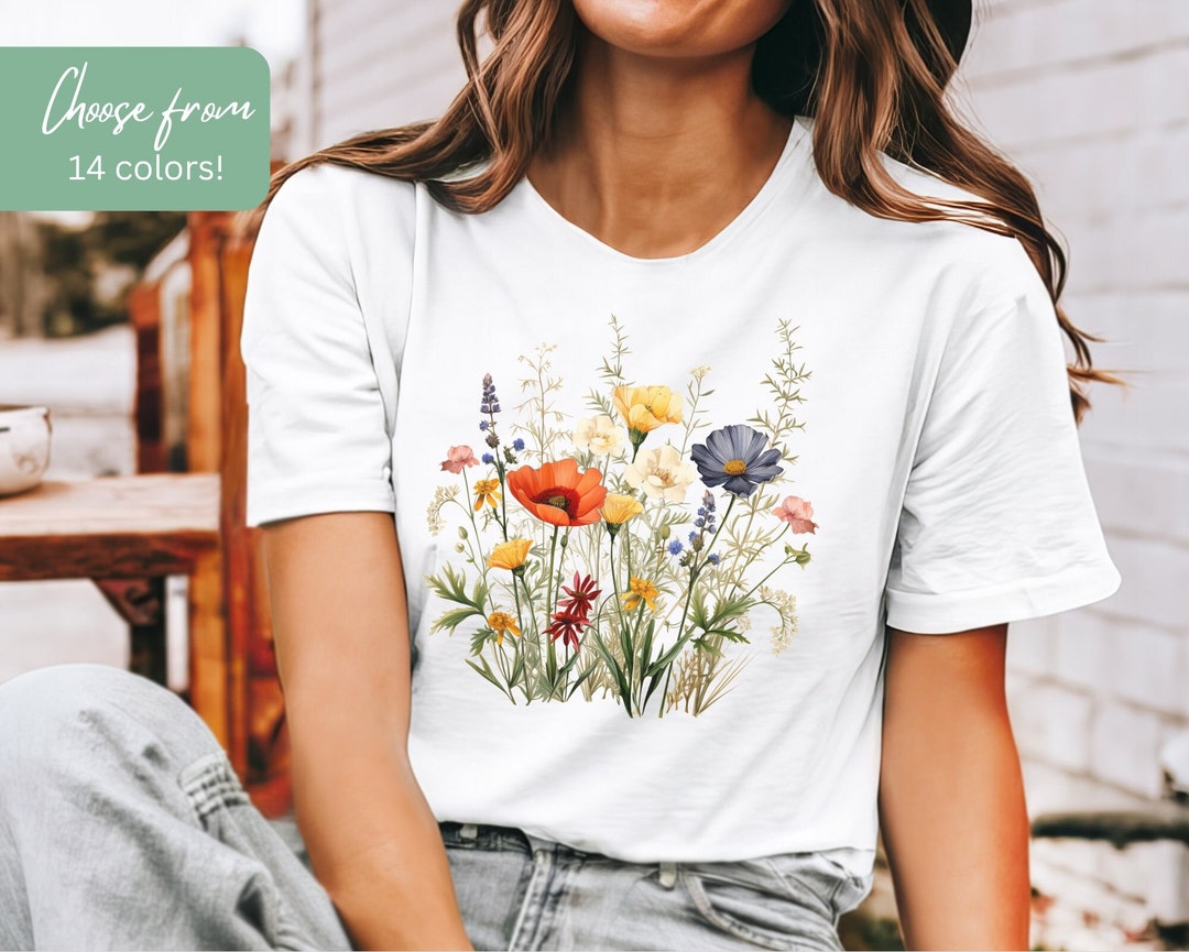 Flower Shirts, Wild Flower Shirt, Botanical Floral, Boho Flower Shirt ...