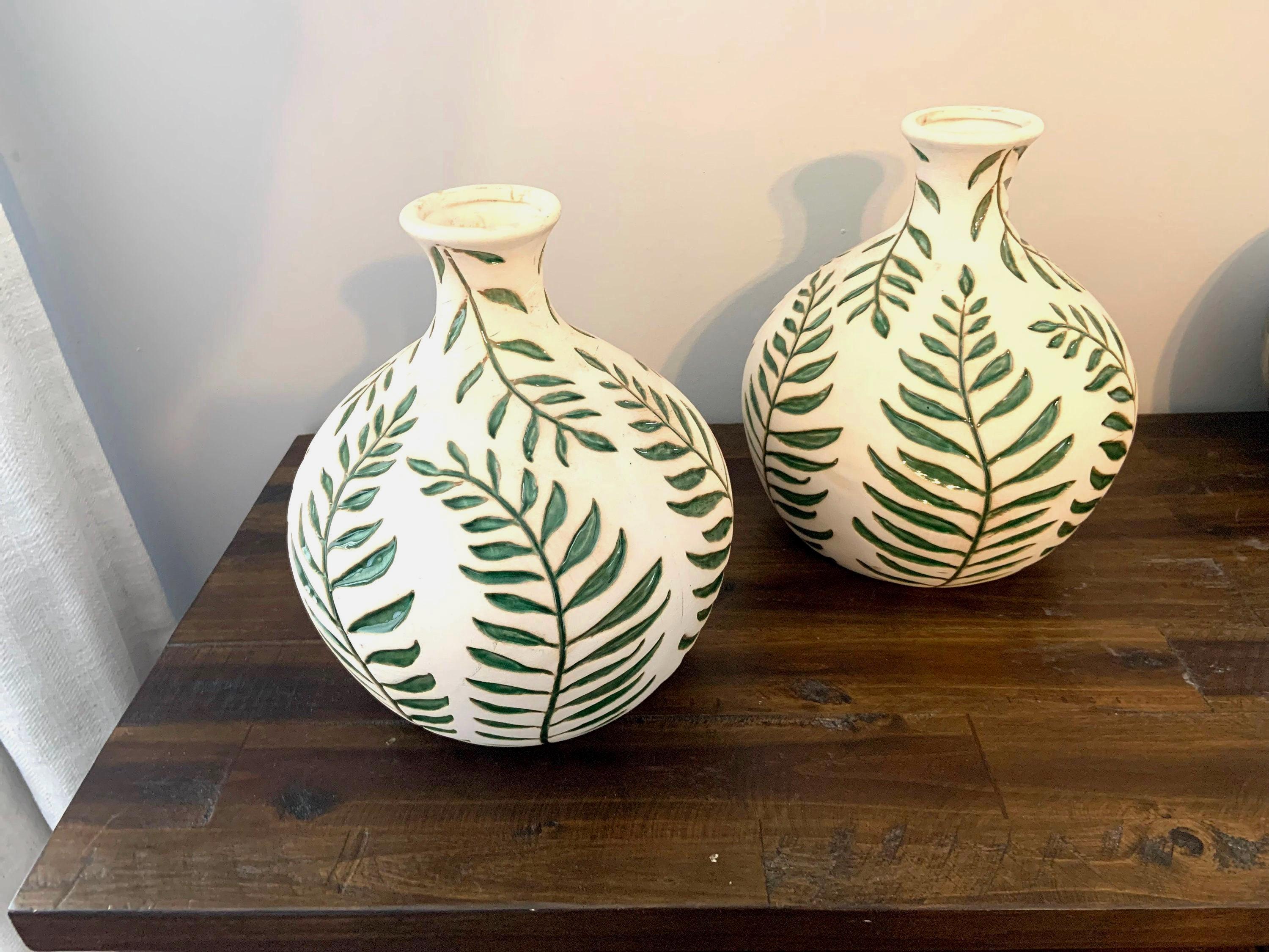 Vintage Leaf Art Ceramic Vase (hand Painted & Cured), Set of 2 - Etsy